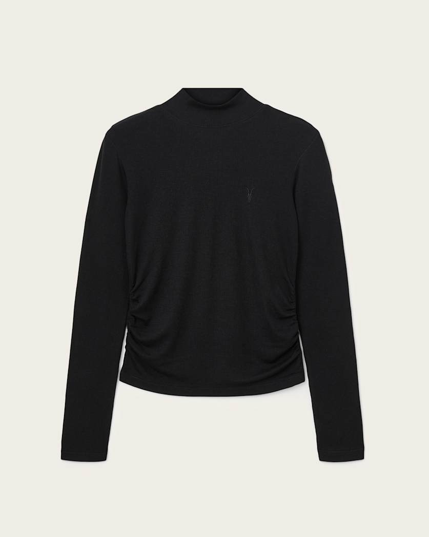 Rina Long Sleeve Roll Neck T-Shirt Black | ALLSAINTS US